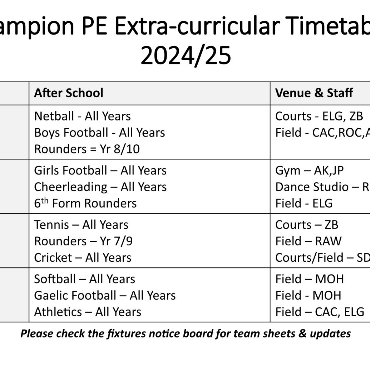 Campion School - PE Extra-Curricular